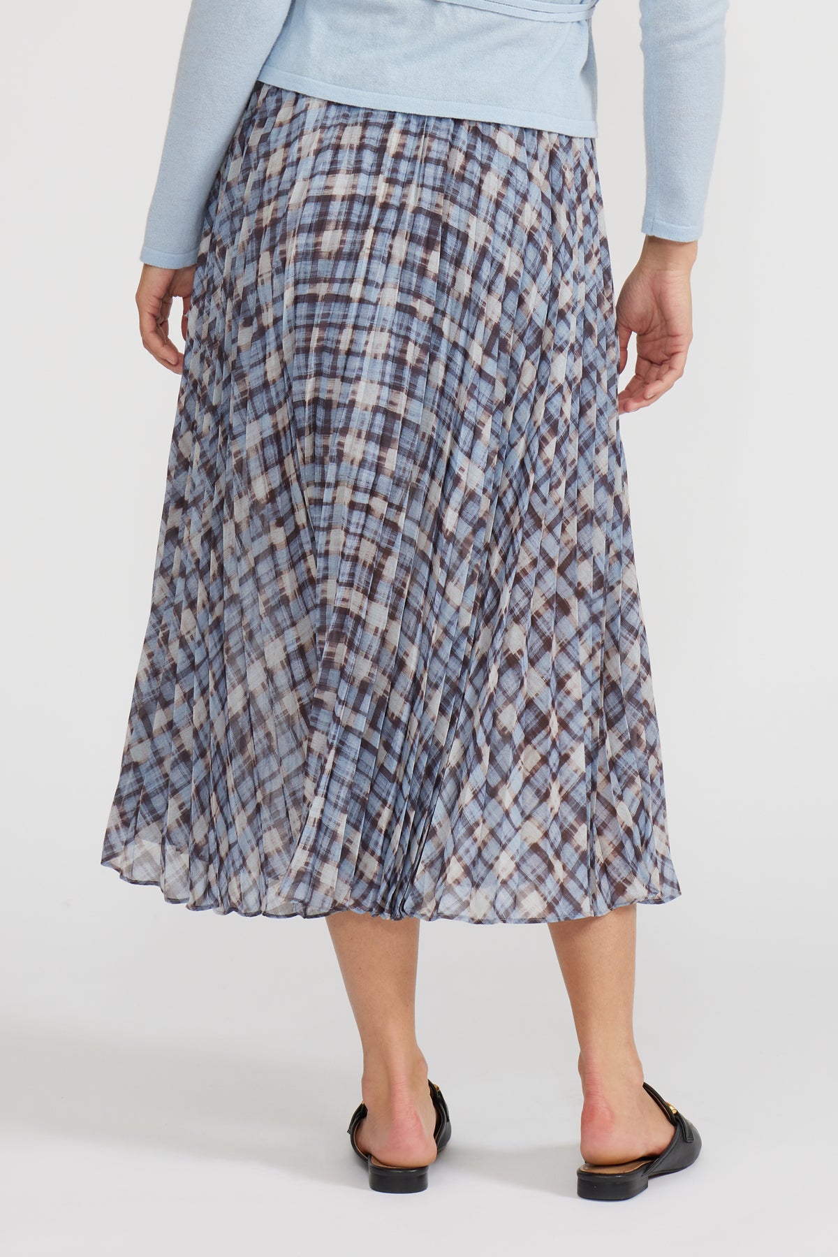 Lucy Paris- Talia Pleated Midi Skirt - Blue Plaid